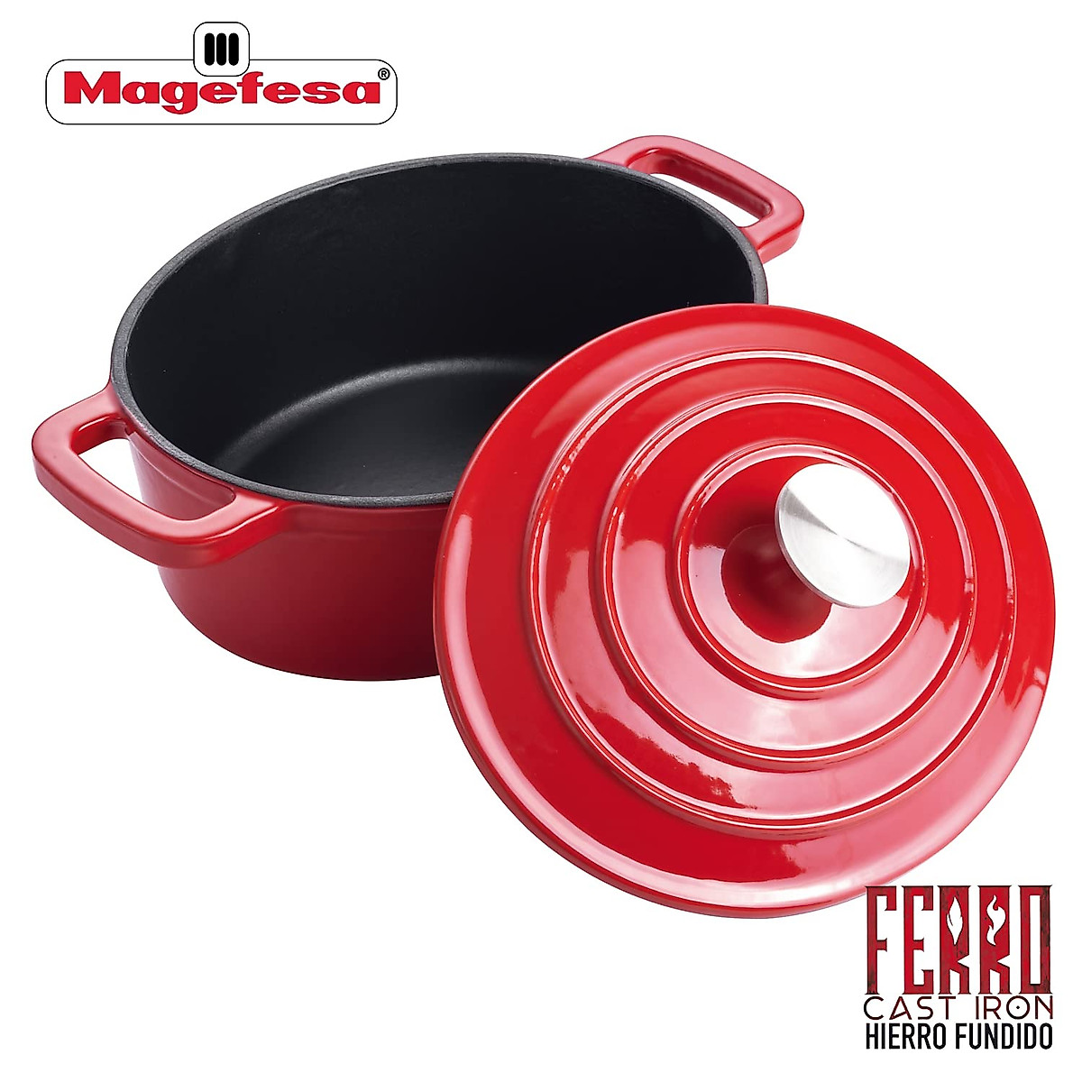 MAGEFESA FERRO 6.2 Qt Enameled Cast Iron Dutch Oven with Lid, Superior Heat Retention & Distribution, Compatible with All Cooktops, Induction & Oven Safe, Energy-Efficient, Easy to Clean, Durable
