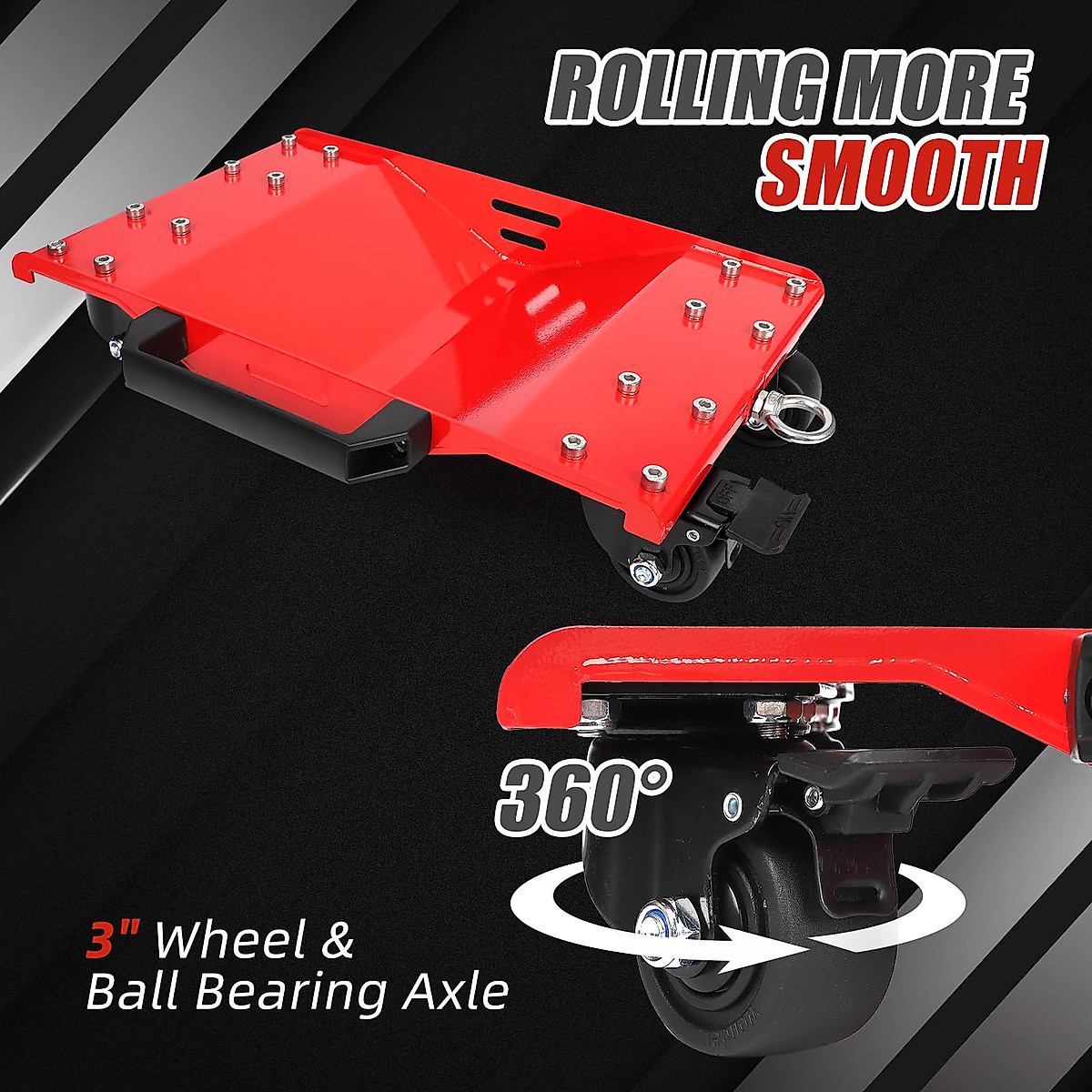 WHIZMIA Car Dolly Set of 4, 8000LBS Capacity Car Dolly, Car Dollies with Tow Hooks, Wheel Dolly Set of 4 with Thickened Handles & Sidebar, Car Wheel Dolly with Security Lock for Moving Vehicles