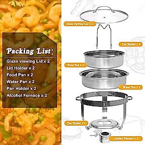 Chafing Dish Buffet Set 2 Pack,6Qt Round Chafing Dishes for Buffet with Glass Lid& Lid Holder, Stainless Steel Chafers and Buffet Servers for Catering, Food Warming Tray for Parties Dinners Wedding