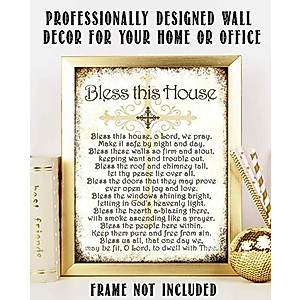 "Bless This House, O Lord, We Pray- Distressed Parchment Print- 8 x 10" Wall Art- Ready to Frame. Traditional Script Design-Home Décor- Kitchen Décor- Christian Gifts. Inspirational Prayer For All.