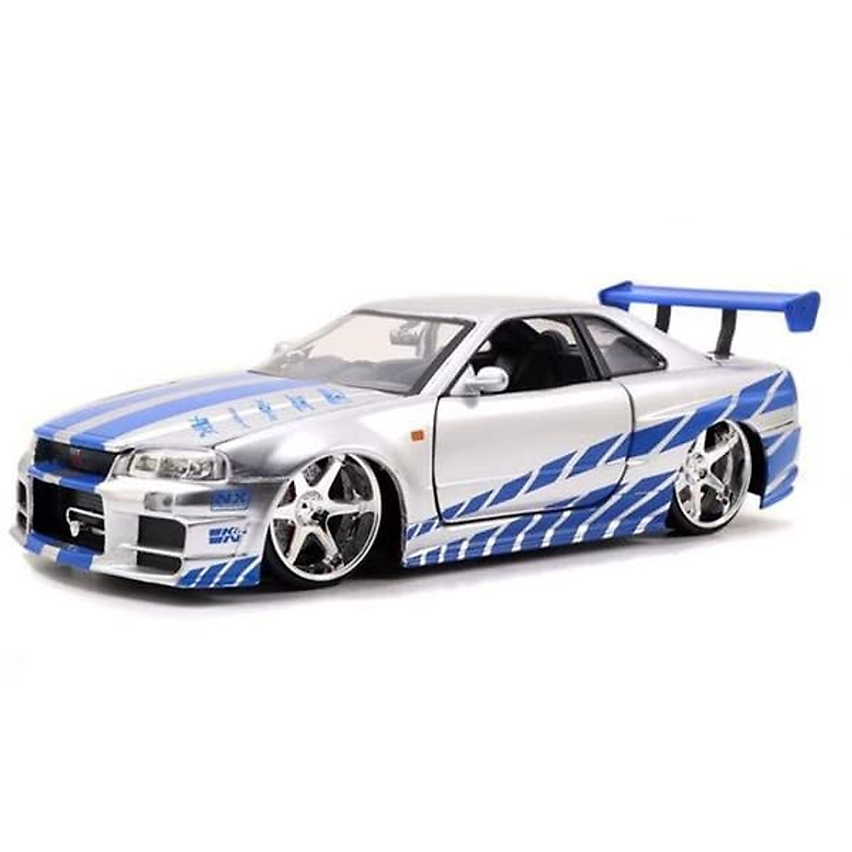 Jada Toys Fast & Furious Brian’s 2002 Nissan Skyline R34 Die-cast Car, 1:24 Scale, Silver & Blue,19808