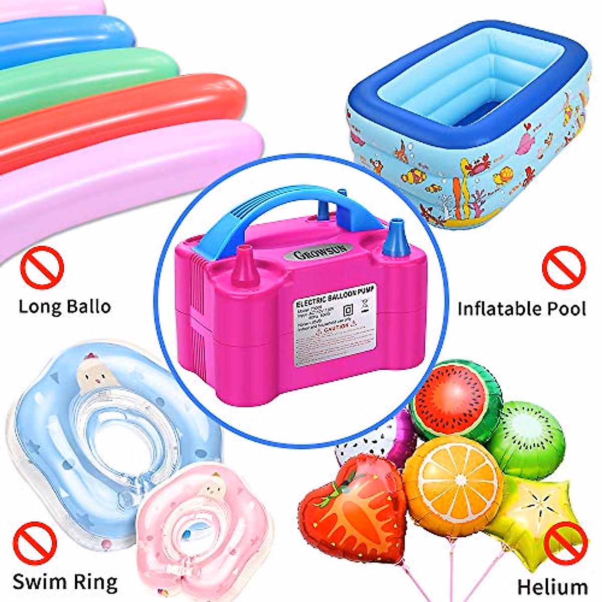 Growsun Balloon Pump Kit Electric Balloon Garland Arch Kit Air Blower Inflator for Party Decoration w/Ballons Tape Strip