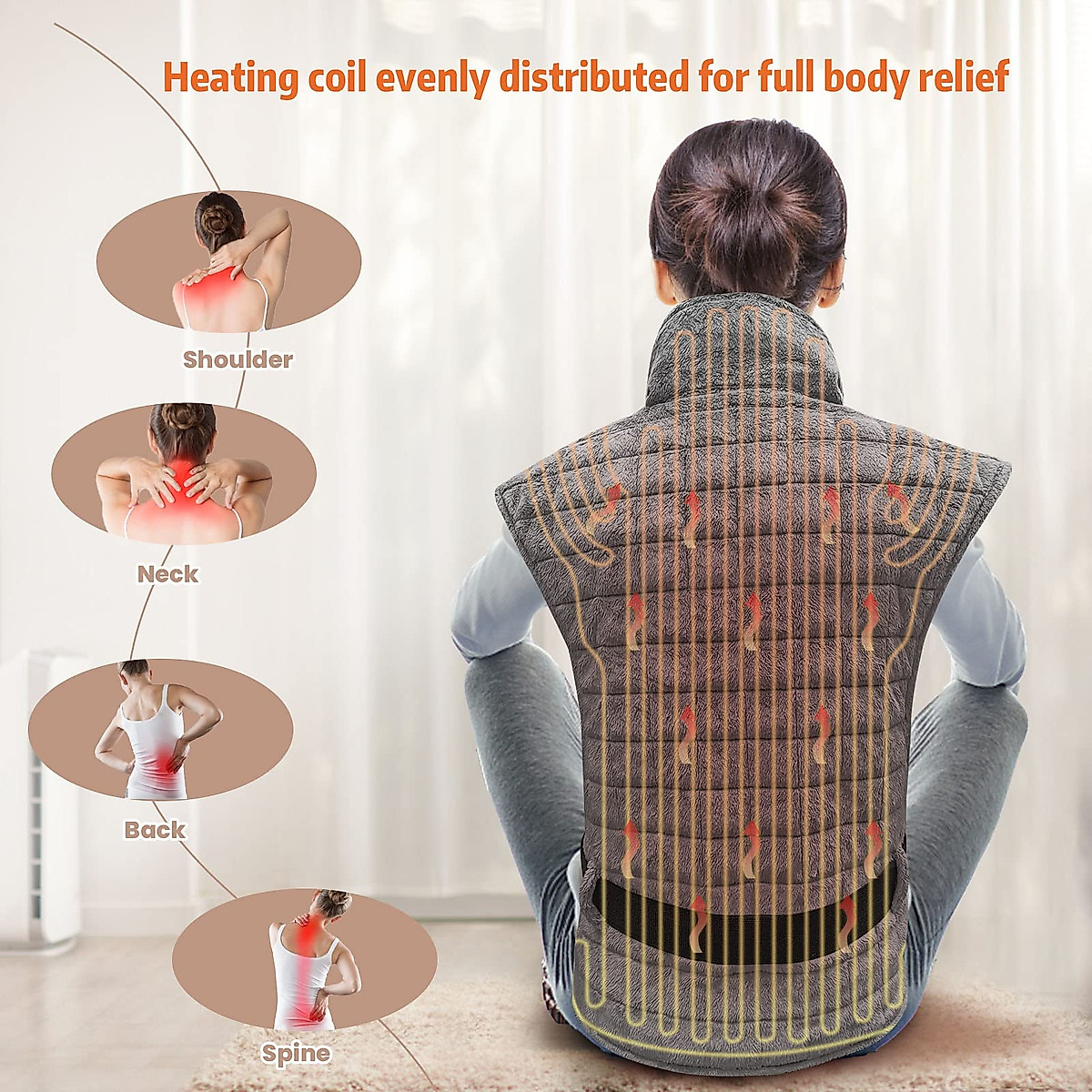 Large Heating Pad for Neck,Shoulder,Back,38" x 24" Full Weighted Heating Pad for for Back Pain Relief, 3lb, 12 Heat Level Hot Heated Pad, 1-24Hour Auto Shut Off, Stay on Function,Fast Heating Wrap