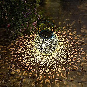 Solar Big Lantern Hanging Garden Outdoor Lights Metal Waterproof LED Table Lamp Decorative