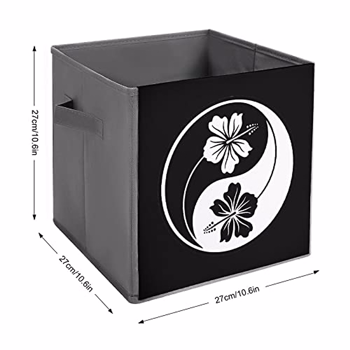 Yin Yang Hibiscus Storage Bin Foldable Cube Closet Organizer Square Baskets Box with Dual Handles