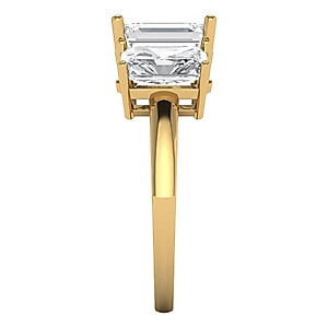 Clara Pucci 4.0 ct Emerald Cut 3 Stone Solitaire Moissanite Designer Anniversary Bridal Engagement Ring 14k yellow Gold