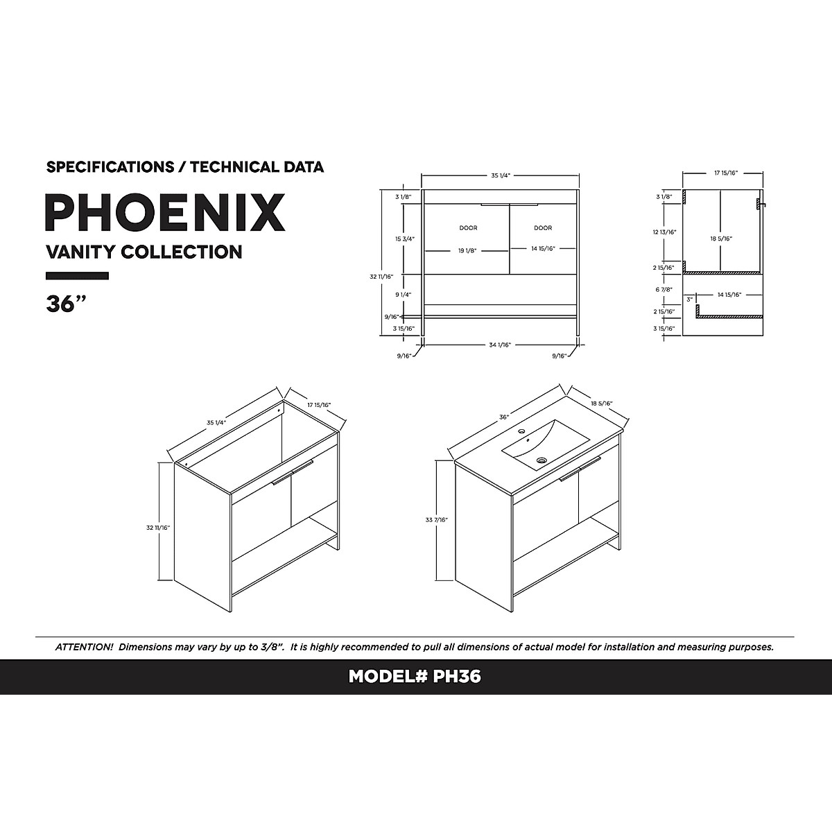 Fine Fixtures Bathroom Vanity with Integrated Ceramic Sink - Bathroom Vanity with Sink & Modern Knob Design - Bathroom Vanities with Sturdy Marble Top & Soft Closing Doors (36 Inch) Navy Blue
