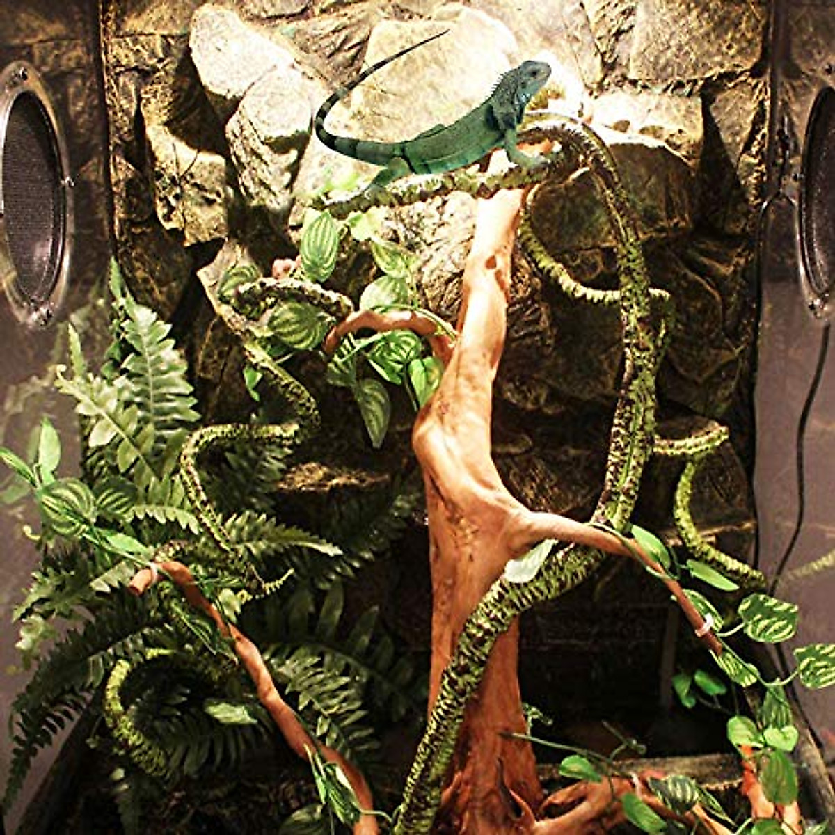 kathson 3 PCS Reptile Vines Plants Flexible Bendable Jungle Climbing Vine Terrarium Plastic Plant Leaves Pet Tank Habitat Decor for Bearded Dragons Lizards Geckos Snakes Frogs and More Reptiles