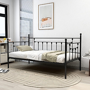 alazyhome Twin Size Metal Daybed Guest Bed Frame for Living Room Bedroom Steel Slat Support No Box Spring Needed Space Saving Black