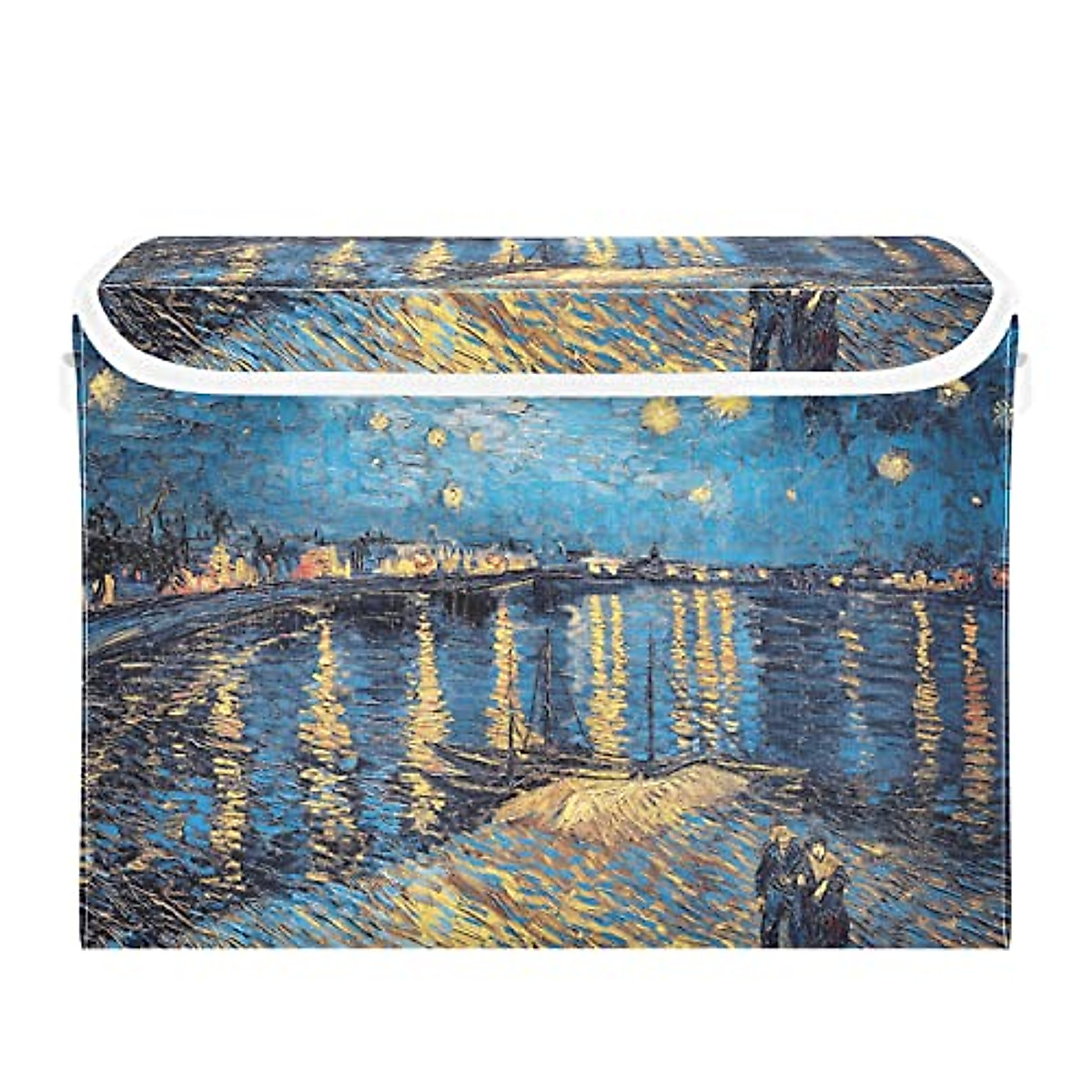 Starry Night over The Rhone Storage Basket 16.5x12.6x11.8 In Collapsible Fabric Storage Cubes Organizer Large Storage Bin with Lids and Handles for Shelves Bedroom Closet Office