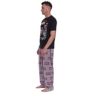 Marvel Avengers Periodic Table of Marvel Mens Pajama Shirt and Lounge Pants Sleep Set Black/Grey Medium