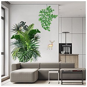 DALJIAFA Big Green Leaf Wall Stickers Tropical Plant Leaves Window Decals Murals Wall Art Decorative Sticker for Kids Home Living Room Bedroom Nursery Playroom Jungle Party Decor Decorations Supplies