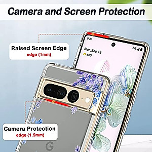 Cute Purple Flower Phone Case for Google Pixel 7 Pro Clear with Lavender Flora Design for Girls Woman, Soft TPU Protective Silicone Slim Case Cover for Google Pixel 7 Pro Lilac