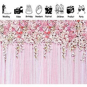 FiVan 7x5ft Pink Flower Backdrop Dessert Table Photo Booth Baby Shower Birthday Photography Background Floral Curtain DesignD-9354