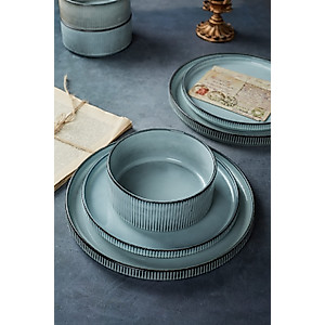 Famiware Star Dinnerware Sets, Plates and Bowls Set For 4, 12 Piece Dish Set, Smoky Blue