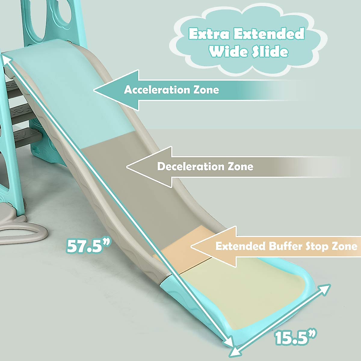 Costzon 4 in 1 Toddler Slide and Swing Set, Little Bear Indoor Outdoor Baby Swing with Slide, Swing, Climber, Basketball Hoop and Ball, Kids Climber Playground Playset for Girls Age 1+ Gifts Presents