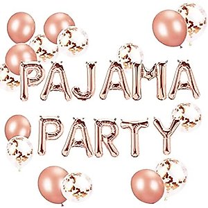 LaVenty Set of 11 Rose Gold PAJAMA PARTY Balloons PAJAMA PARTY Banner Pajama Party Decor Slumber Party Spa Party Balloons
