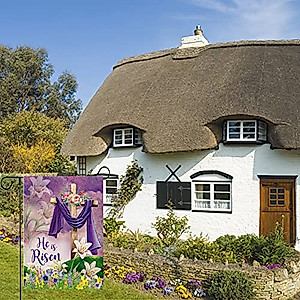 He Is Risen Garden Flags, Spring Easter Garden Flag Vertical Double Sized Burlap Flag for House Yard Outdoor Decor 12.5 x 18 Inch