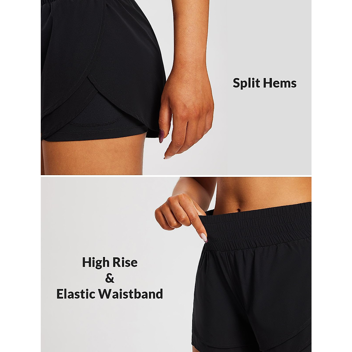 BALEAF Women's Workout Running Shorts 2 in 1 Spandex High Waisted 3" Athletic Shorts with Liner Pockets Black XS