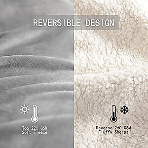 Stellhome Sherpa Fleece Throw Blanket, Fluffy Warm Super Soft Reversible Soild Plush Blanket for Bed, Sofa and Couch, 60 x 80 inches, Light Grey
