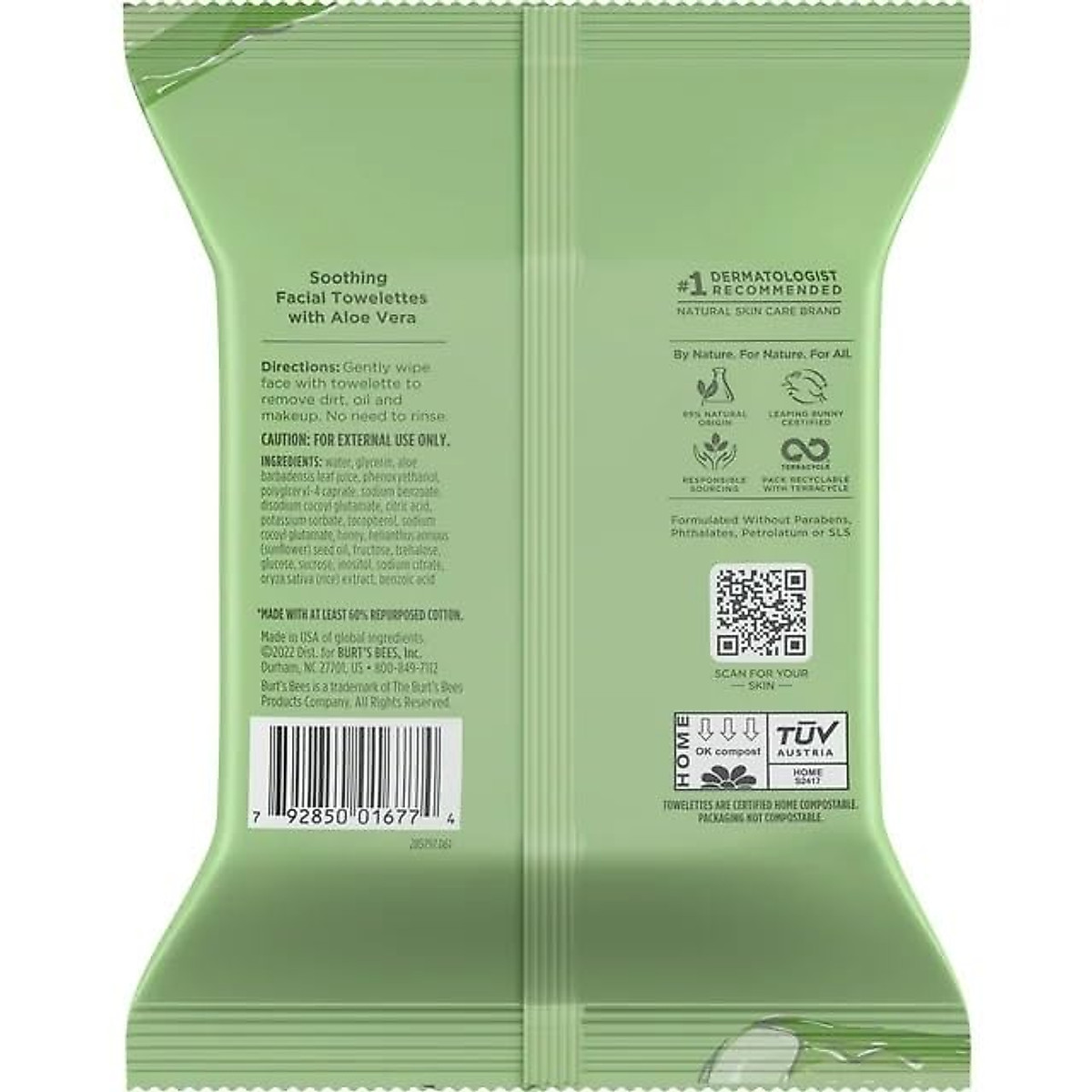 Burt's Bees Facial Cleansing Towelette Wipes for Sensitive Skin With Cotton Extract, 90 Count (30 Count each) [3 Pack] (Package May Vary)