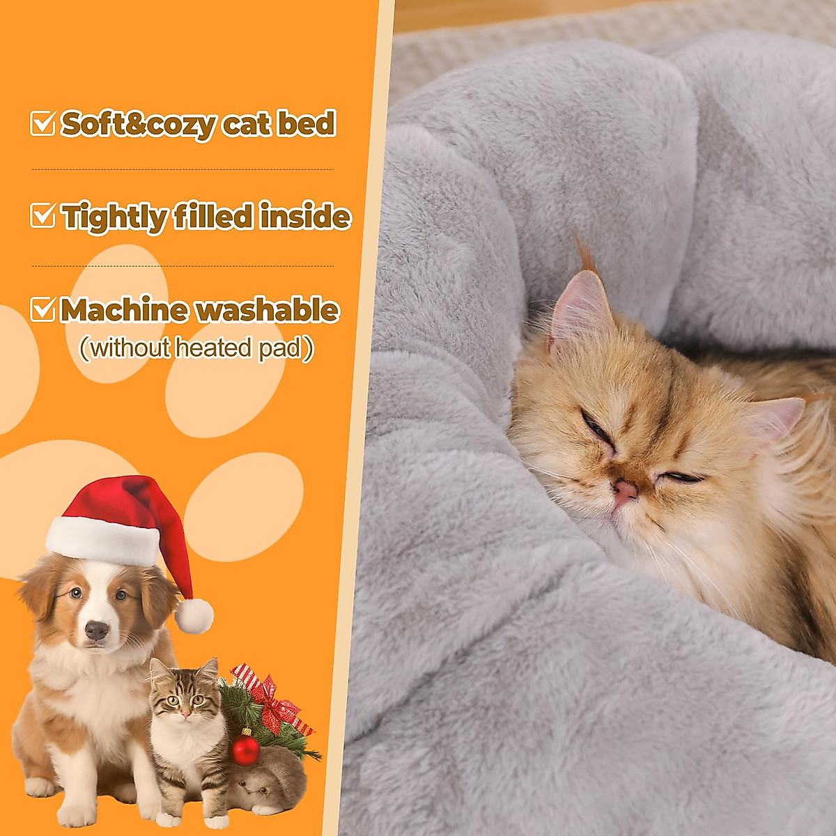 Rywell Heated Cat Bed,Versatile Heated Cat Bed Indoor for All Seasons, Soft & Cozy Heated Pet Bed with Timer & Temp Adjustable, Heated Bed for Indoor Cat&Small Dog