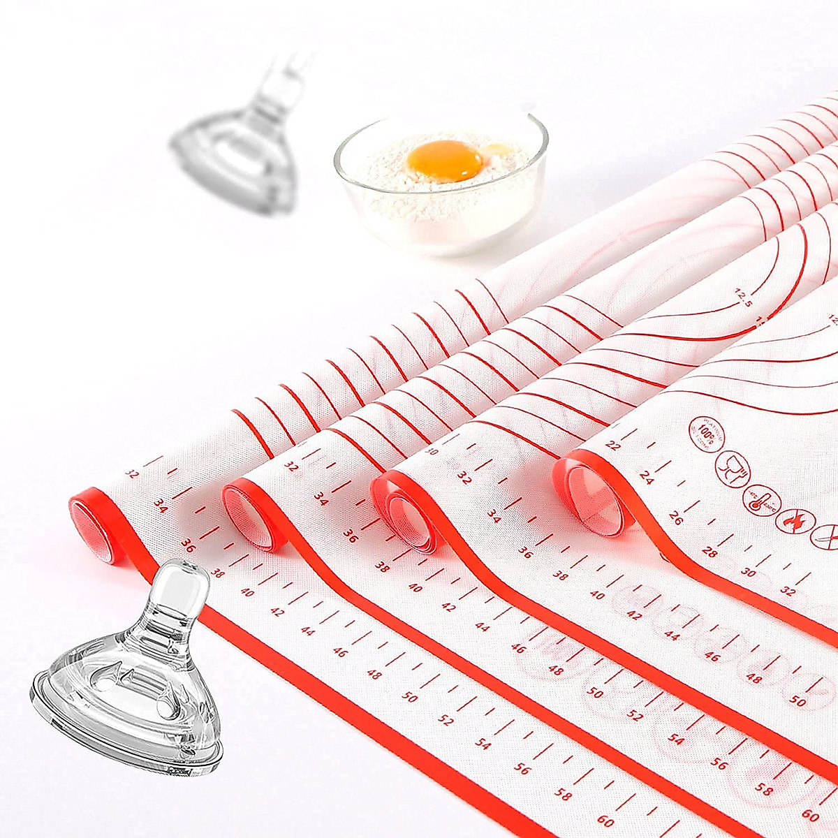 AooBaBa Pizza Dough Roller and Docker and Silicone Pastry Dough Mat and Dough Scraper Cutter Time-Saver Dough Tools Set 5 Pieces