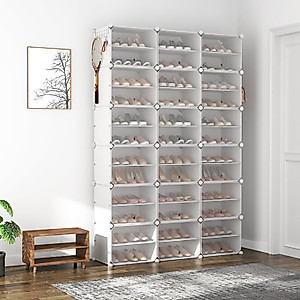 ROJASOP Portable Shoe Rack Organizer with Door, 72 Pairs White Shoe Storage Cabine Covered Shoe Rack Shoe Organizer for Closet Entryway Garage Closed Shoe Rack Organizer Cabinet with Doors