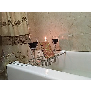 Bathtub Tray Caddy Stainless Steel - Bath Tub Caddy Rack & Organizer with Stand for Book, iPad or Phone - Candle Holder - 2 Wine Holders