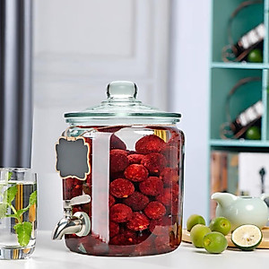 Accguan 1-Gallon Drink Dispenser,Glass Drinking Dispenser with Glass Lid,Mason Drink Dispenser for Parties, Bar, Wedding, Homemade Juice, Laundry Detergent Dispenser,Picnics, Barbecues and Daily,1 pcs