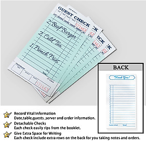 Generic Guest Check Book, 6.75 x 3.75 x 3.5 inches, Green-10Books