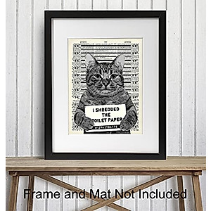 Guilty Cat Wall Decor - Cat Wall Art - Dictionary Art - 8x10 Humorous Poster, Mugshot Wall Art or Home Decoration for Bathroom, Bath - Funny Gag Gift for Cat Lovers - Upcycled Picture Photo Print