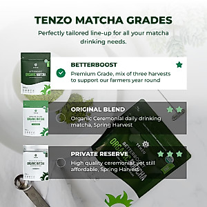 Tenzo Matcha Green Tea Powder - Matcha Powder USDA Organic Premium Grade - Authentic Japanese Matcha Tea - Original Matcha Latte Powder - BetterBoost (1.06 Ounce)