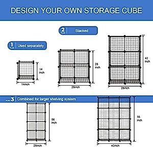 KOUSI Storage Cube - 14"x14" Cube (20 Cubes) Organizer Stackable Cubes for Storage Cubby Unit Wire Bookshelf, Black Wire