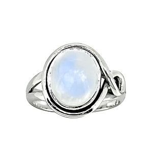 YoTreasure 10x12 MM Rainbow Moonstone in 925 Sterling Silver Solitaire Ring
