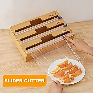 Saran Wrap Organizer with Cutter – a Kitchen Drawer Organizer for Foil and Plastic Wrap Cutter with 3 Free Rolls - Storage for Plastic Wrap and Foil