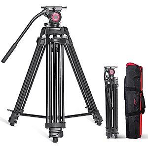 miliboo Heavy Duty Tripod for Camera,Video Tripod with Fluid Head,Aluminum Heavy Duty Tripod for Camera,Maxload 22lbs with Mid-Level Spreader(MTT601A)