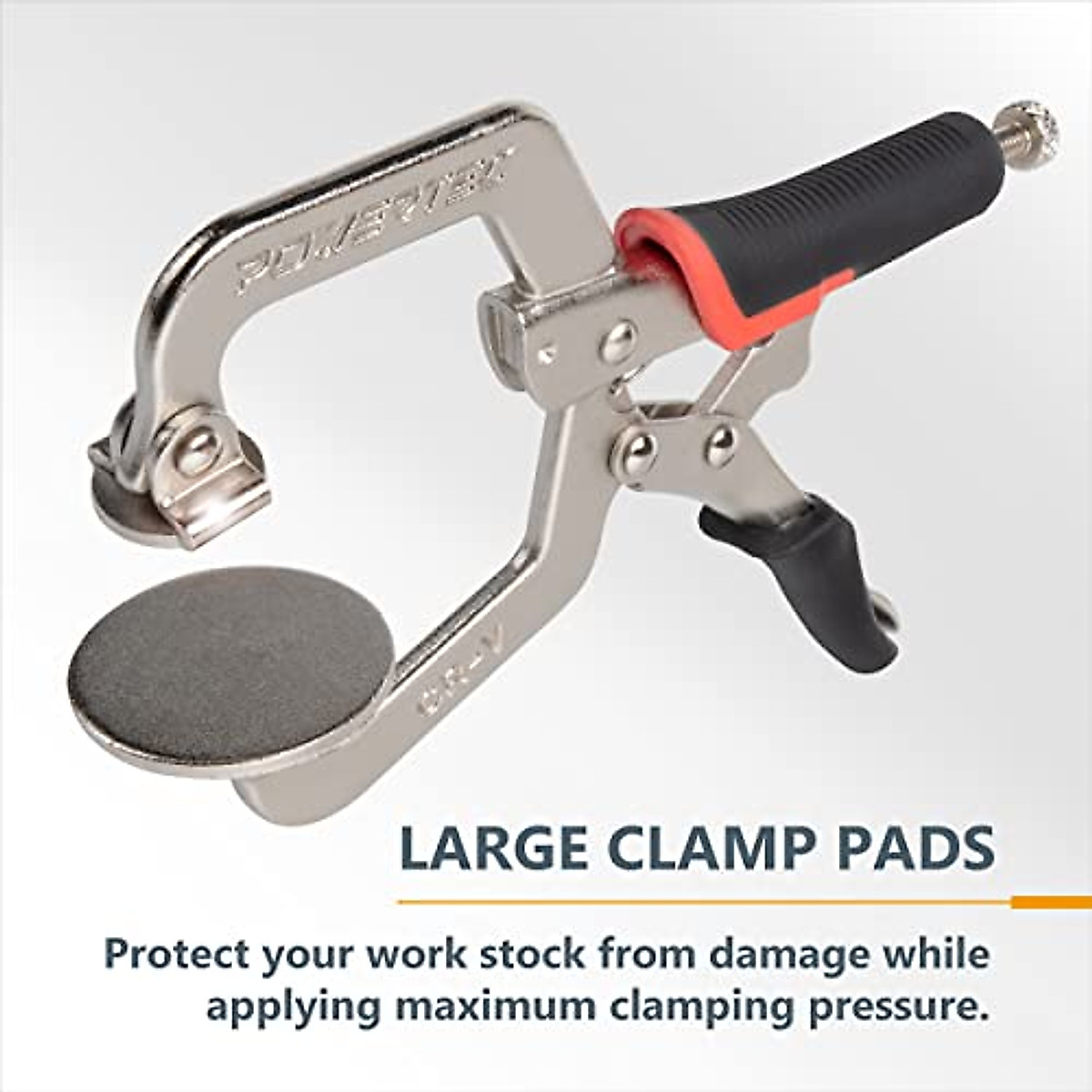 POWERTEC 71641 2-Inch, Face Clamps, C-Clamp with Ergonomic Grip and Adjustable Swivel Pads for Woodworking, Pocket Hole Joinery - 2PK