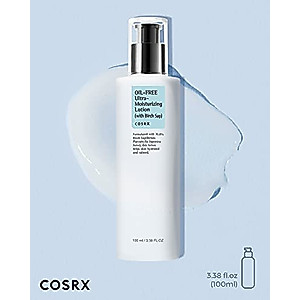 COSRX Oil Free Lotion with Birch Sap, Daily Acne Facial Moisturizer, 3.38 fl.oz / 100ml, Hydrating moisturizer for all skin types, Korean skincare, Paraben free