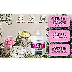 Advanced Clinicals Bulgarian Rose Anti Aging Rescue Cream Face & Body Moisturizing Skin Care Lotion, Brightening Skincare Moisturizer For Dry Skin, Age Spots, & Improving Skin Radiance, Large 16 Oz