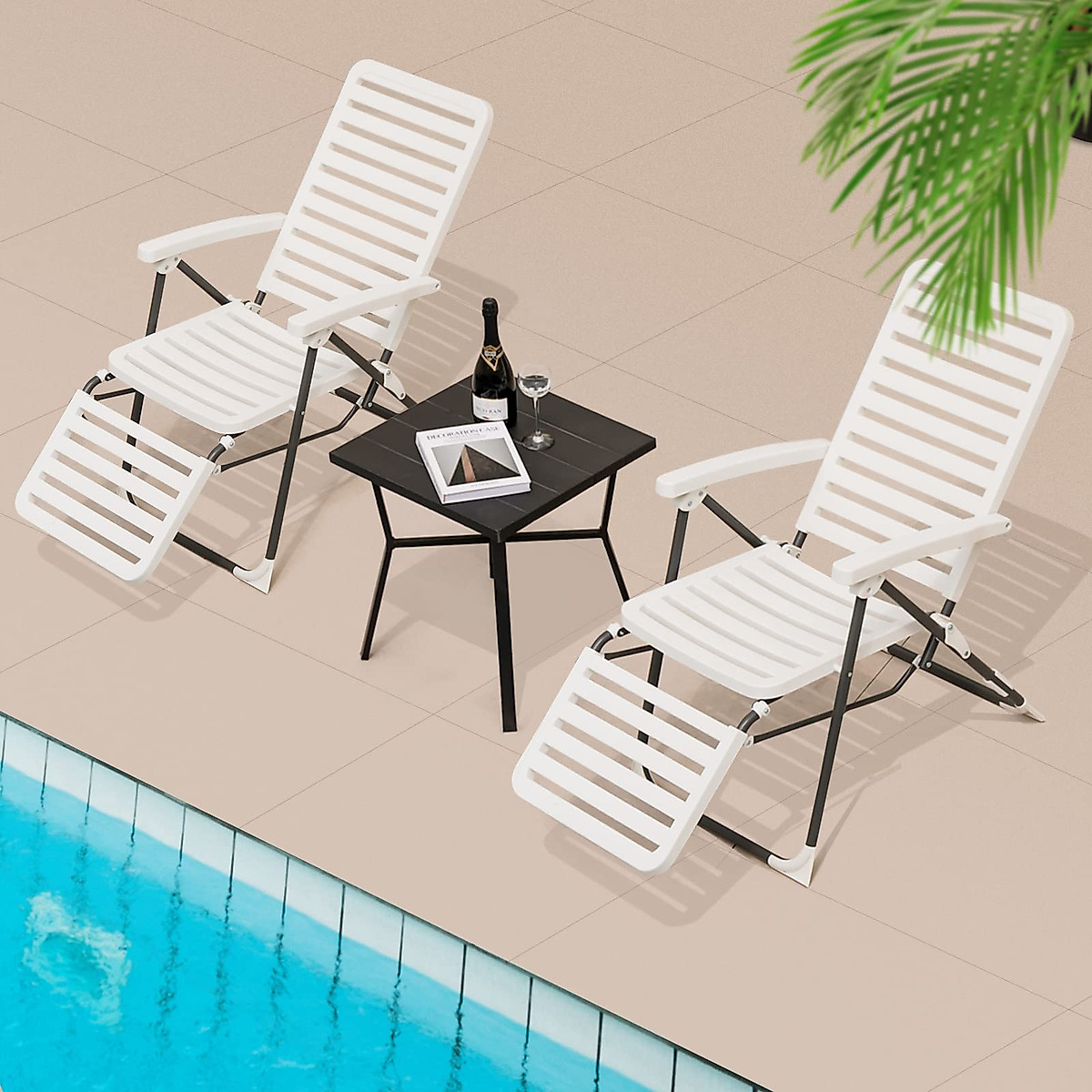 Tangkula Patio Chaise Lounge Chair, Folding Chaise Lounge Outdoor with 7-Position Backrest & Adjustable Footrest, Plastic Pool Lounge Chairs for Outside Backyard Deck Beach Lawn