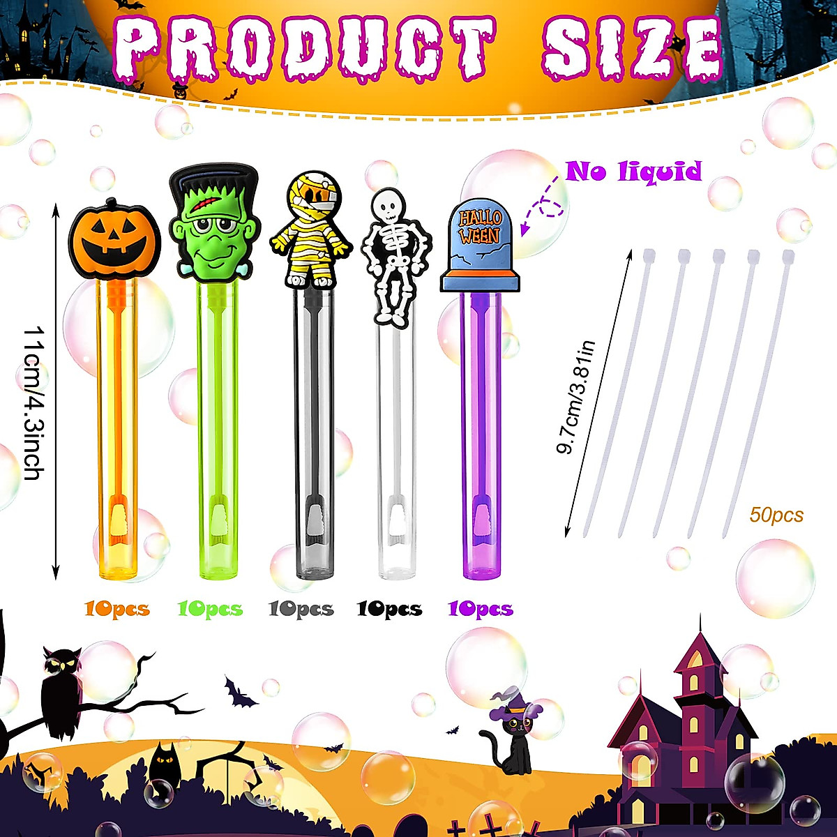 Mini Bubble Wands Halloween Bubbles for Party Favor Decoration Halloween Bat Candy Corn Pumpkin Ghost Mini Bottle Wand Tubes for Halloween Party Supplies No Liquid(Zombie,50 Packs)