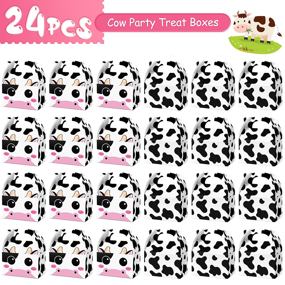 24 Pack Cow Party Treat Boxes Cow Party Goodie Candy Treat Boxes Reusable Birthday Party Favor Boxes for Farm Animals Theme Party Supplies Decoration