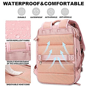 Travel Laptop Backpack for Women Large Capacity Waterproof Business Bag with USB Charging Port College Student Computer Bag Pink