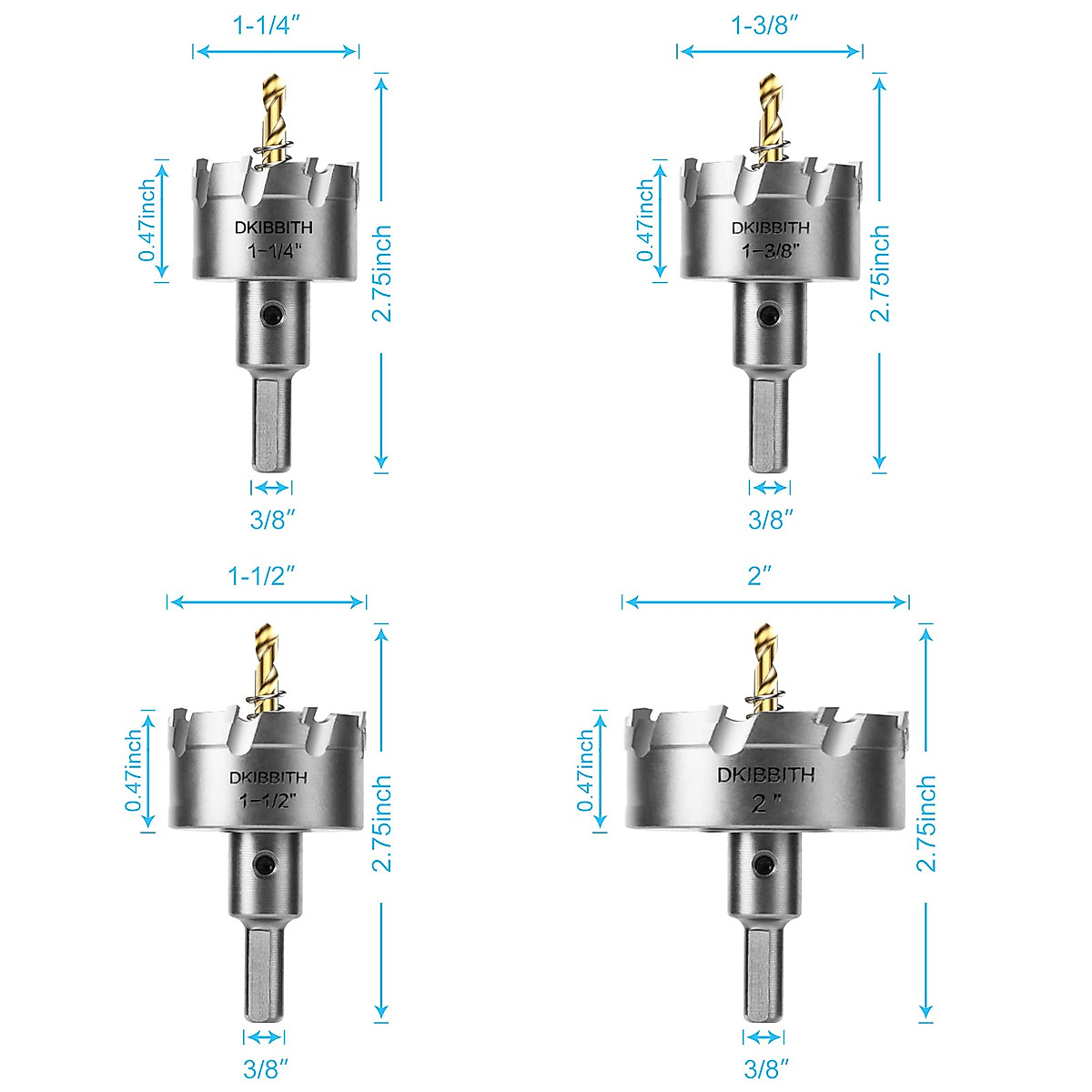 Carbide Hole Saw Kit, TCT Hole Saw Set Heavy Duty for 9 Precise Holes in Stainless Steel Hard Metal,Size 5/8” 3/4” 7/8” 1” 1-1/8” 1-1/4” 1-3/8” 1-1/2” 2”, 9 Extra Pilot Bits in Carrying Case