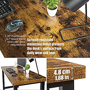 TOPSKY 59" Big Large Computer Office Desk 1.88" Thickness Desktop (Rustic Brown)