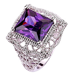 Psiroy 925 Sterling Silver Plated Created Amethyst Filled Filigree Art Deco Statement Ring Size 7