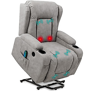 Best Choice Products PU Leather Electric Power Lift Chair, Recliner Massage Chair, Adjustable Furniture for Back, Legs w/ 3 Positions, USB Port, Heat, Cupholders, Easy-to-Reach Side Button - Gray