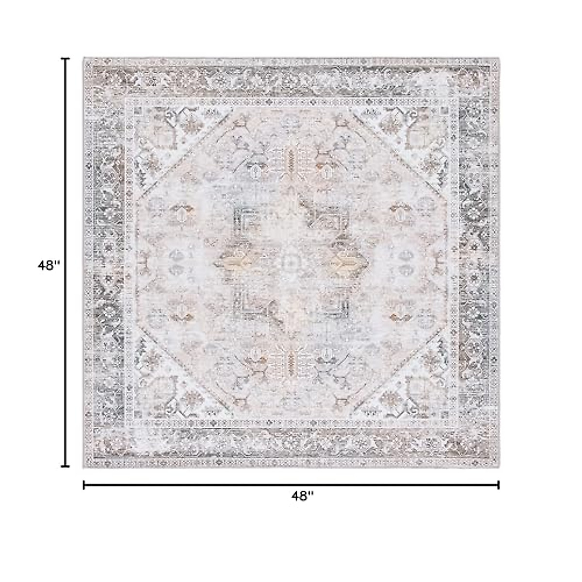 SAFAVIEH Tucson Collection Area Rug - 4' Square, Beige & Grey, Persian Medallion Design, Non-Shedding Machine Washable & Slip Resistant Ideal for High Traffic Areas in Living Room, Bedroom (TSN102B)