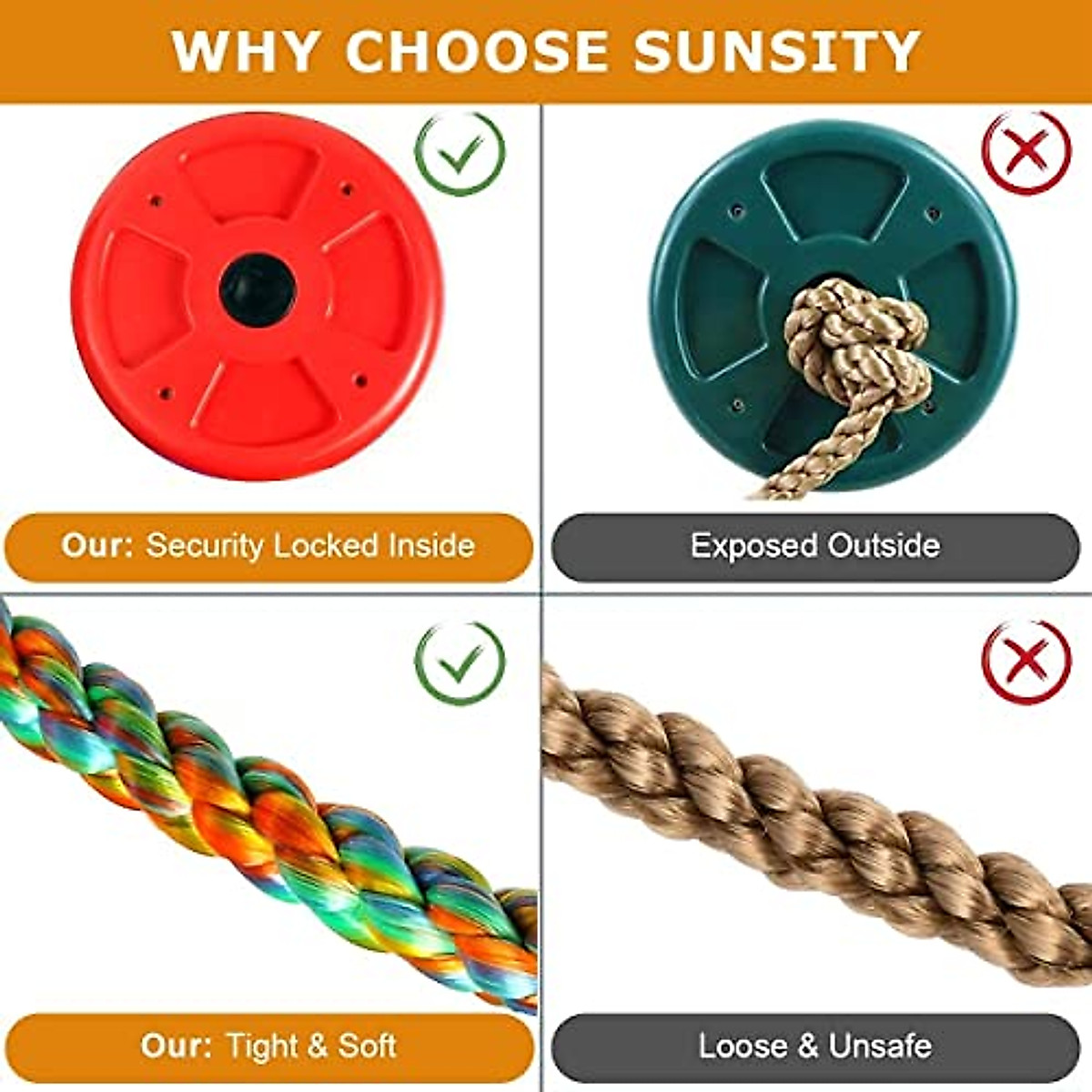 Bobibibo Swing Set 2 Pack Swings Seats Tree Climbing Rope Swing Multicolor with Platforms, Outdoor Toys for Kids Ages 3+, Outside Playground Backyard Swingset Accessories with 5Ft Strap and Snap Hook